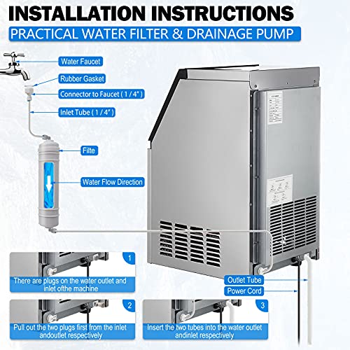 Topdeep Commercial Ice Maker, Under Counter ice Machine 90LBS/24H, Stainless Steel Freestanding Ice Maker Machine 33LBS Storage Capacity Automatic Operation- Ideal for Restaurants, Bars Ice Making