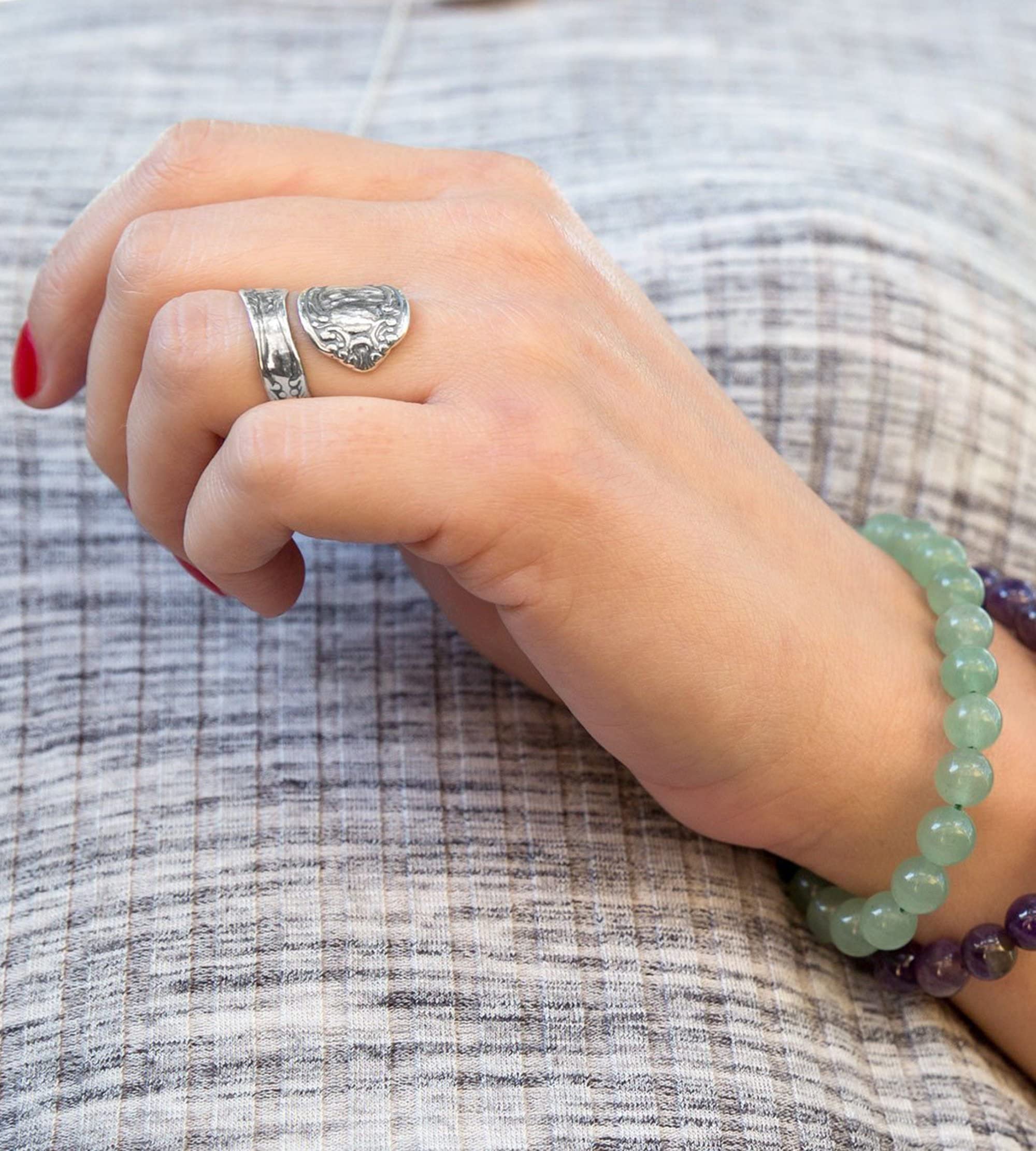 IVY & BAUBLE Oxidized Sterling Silver Spoon Ring for Women | One Size Adjustable Wrap Ring | Gifts for Her | Hand Made in USA