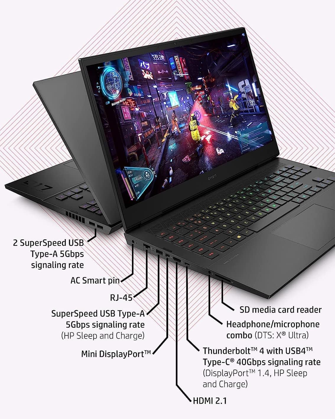 HP OMEN 17.3" 165Hz Gaming Laptop, Intel 12th Core i7-12700H, 32GB DDR5 RAM, 1TB PCIe SSD, Backlit Keyboard, NVIDIA GeForce RTX 3070Ti, HD Webcam, Win 11 Pro, Black, 32GB Hotface USB Card