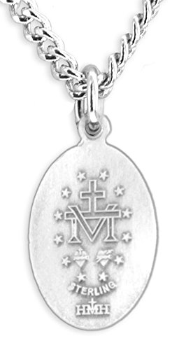 Heartland Store Women's Sterling Silver Small Oval Miraculous Pendant Oval Matte Finish + 18 Inch Rhodium Plated Chain