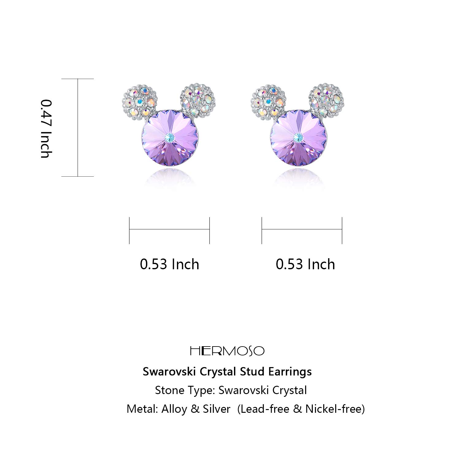 HERAYLI Mouse Stud Earrings for Girls/Women, Sparkling crystal Lovely Earrings Jewelry Gift