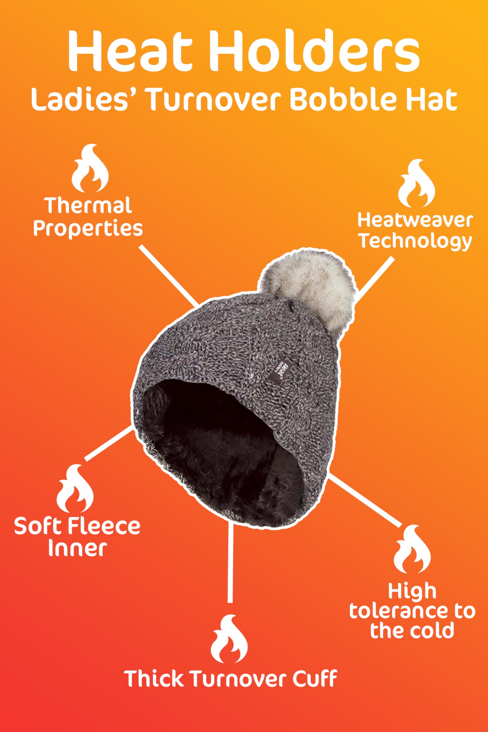 Heat Holders - Womens Thick Knit Thermal Winter Warm Beanie Hat with Pom Pom (One Size, Light Grey)