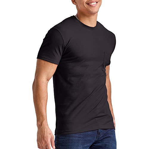 Hanes Originals Men's Short Sleeve Pocket T-Shirt, Tri-Blend Jersey, Black, XX-Large