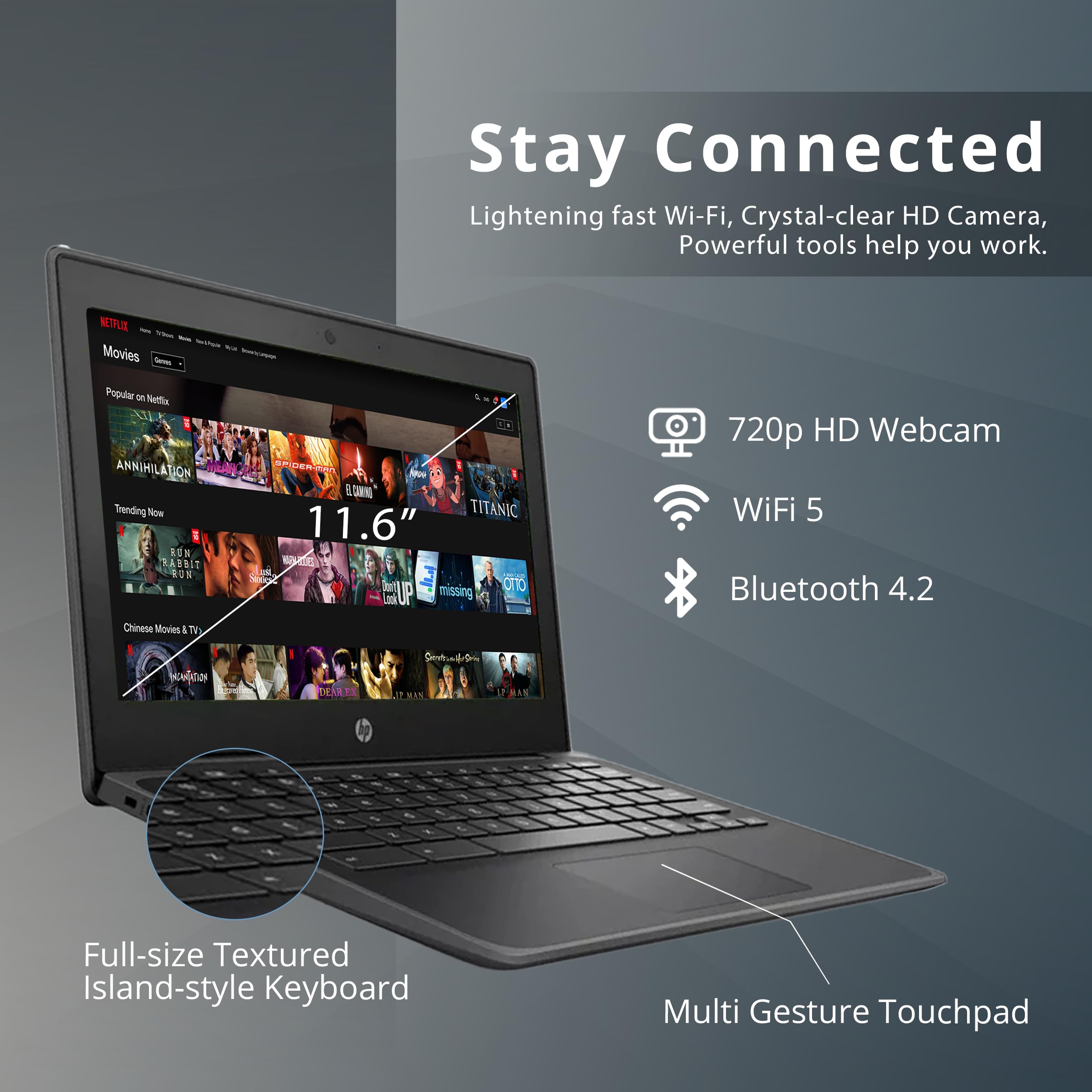 HP 11A G8 11.6'' HD Student Chromebook Laptop, AMD A4-9120C Processor, Radeon R4 Graphics, 4GB RAM, 32GB eMMC, HD Webcam, Chrome OS, Black, 32GB Snowbell USB Card