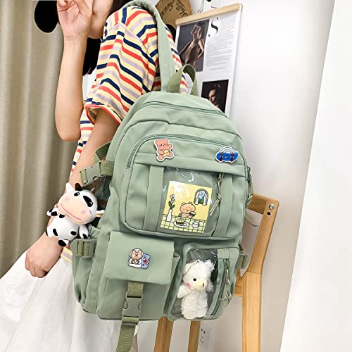 vfdgsaz Kawaii Backpack with Pin and Pendant,Cute Aesthetic Backpack ,Outdoor Sports Leisure Bag for Girls and Boys (green,one size)
