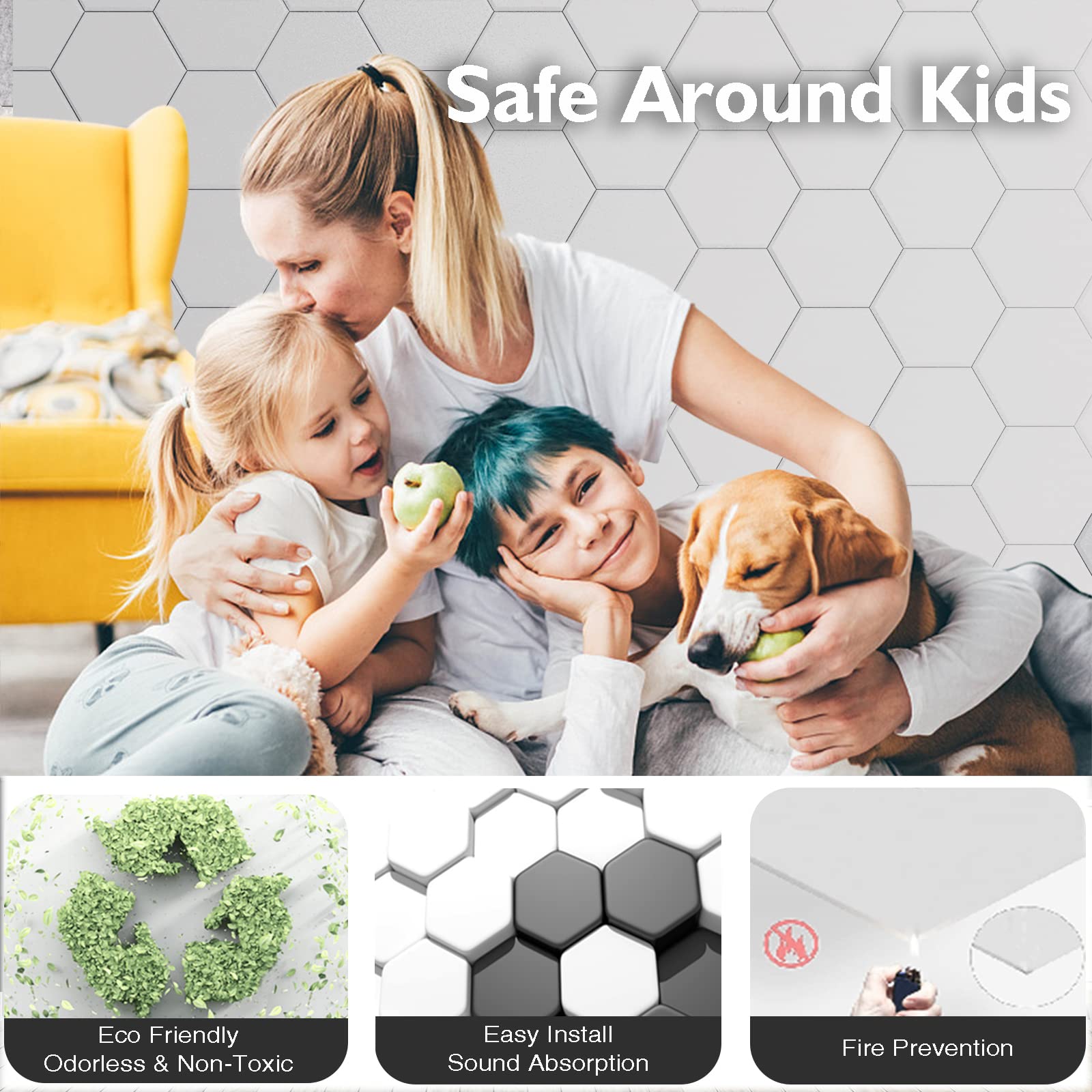 MANDEK 12 Pack Hexagon Acoustic Panels, 12 X 10 X 0.4 Inches Self-adhesive Sound Panels, Premium Soundproof Wall Panels for Home, Office & Studios (Silver Grey)