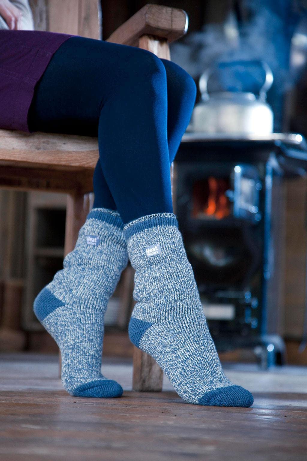 Heat Holders Women's Twist Socks Denim/Cream Women's 5-9