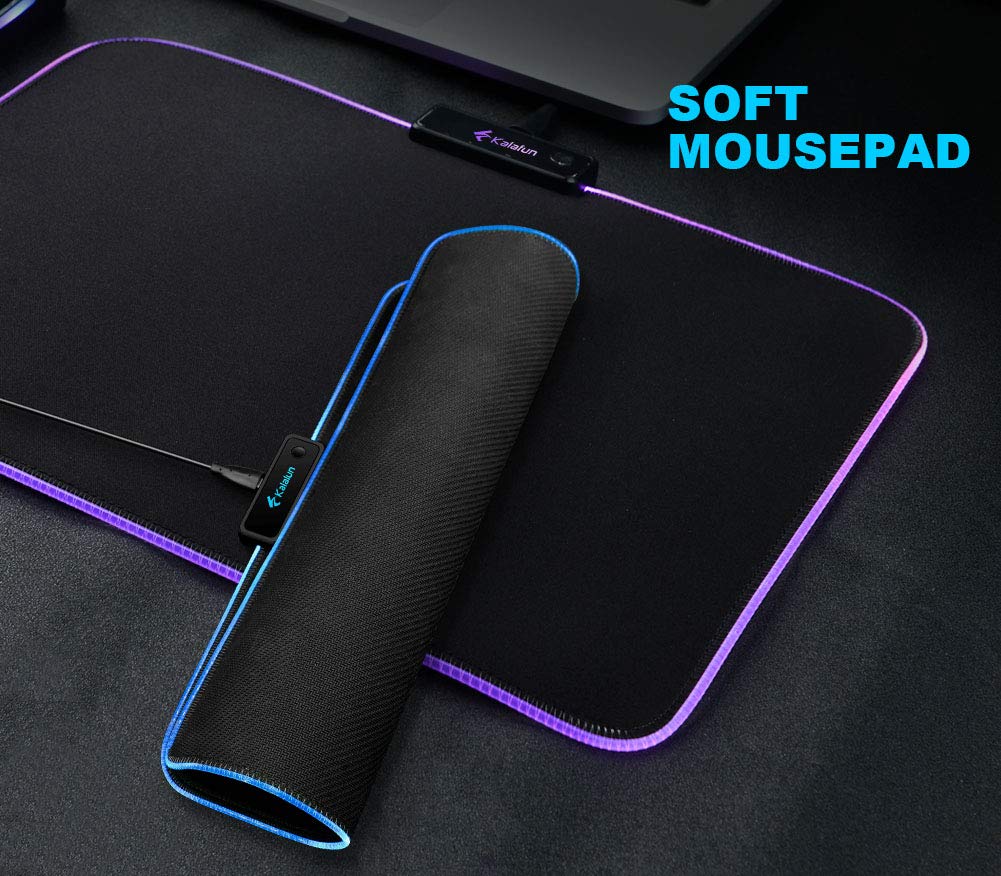 Kalafun LED RGB Gaming Mouse Pad Small Light Up Mousepad with Non-Slip Rubber Base, Soft Computer Mouse Mat(340×245×3mm)