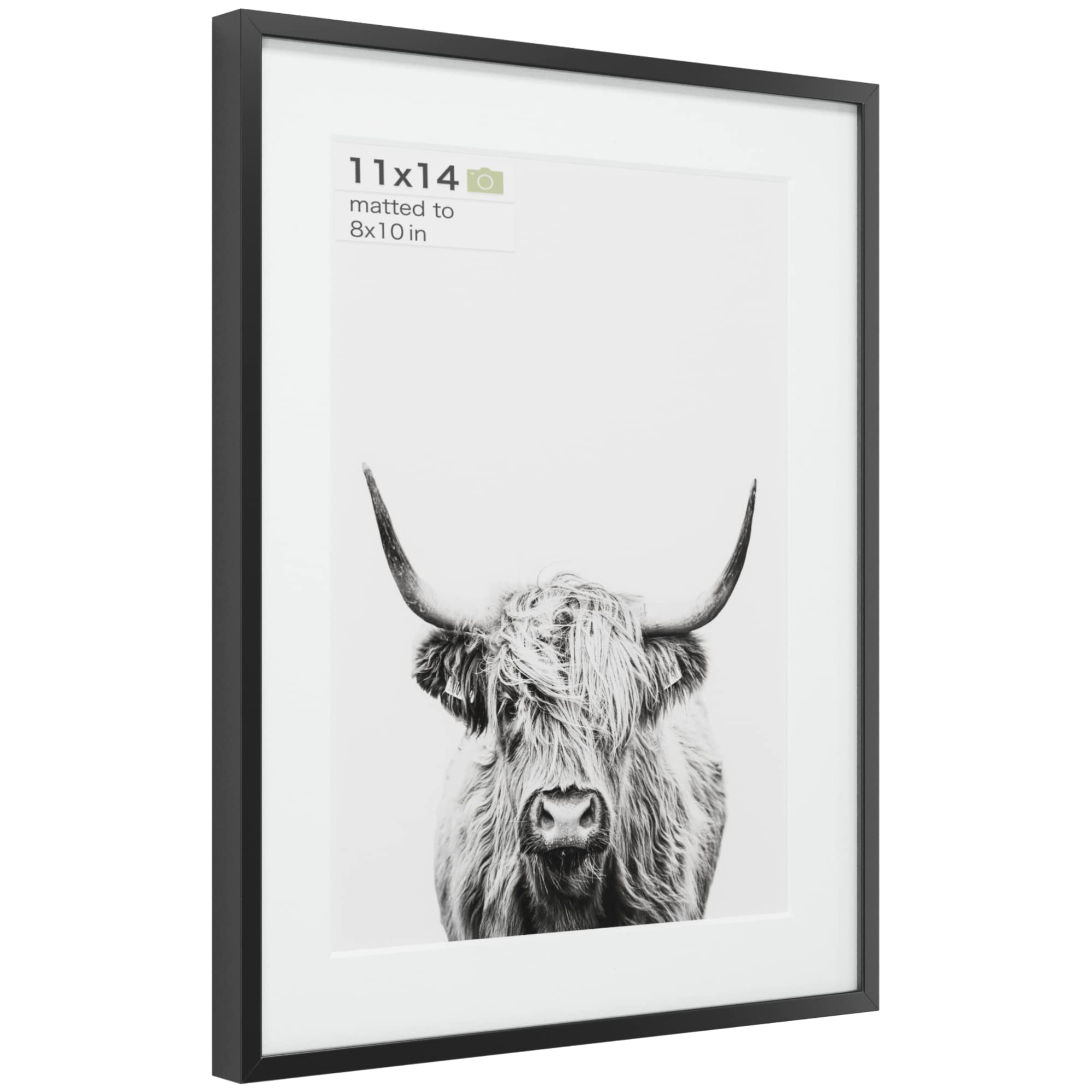 Homeforia - 11x14 inch Metal Picture Frame - 11 x 14 Aluminum Photo Frames - 8x10 Mat - Tempered Glass - Wall Hook Included - Set of 1 - Black