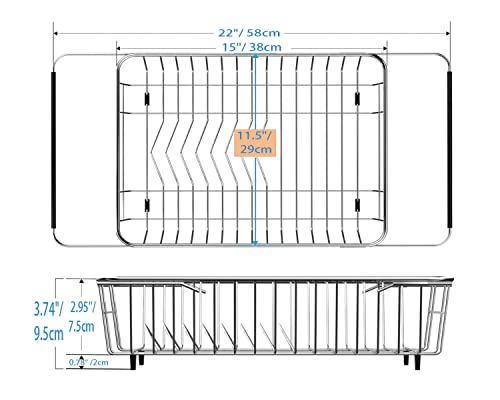 SANNO Over The Sink Expandable Dish Drying Rack Sink Protector Grid 26" L X 14" W, Kitchen Sink Protector Bottom Grid, Stainless Steel, for Sink