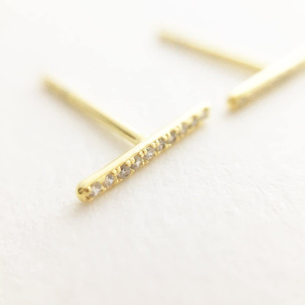 HONEYCAT Skinny Midi Crystal Bar Earrings in 18k Gold Plated | Minimalist, Delicate Jewelry (G)