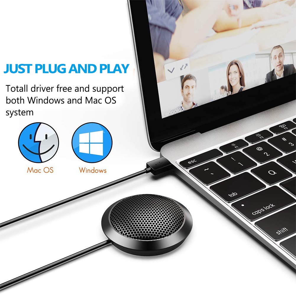 Hfuear USB Computer Microphone, Portable Omnidirectional Condenser Boundary Laptop Conference Microphone for Recording, Video Meeting, Gaming, Skype, VoIP Calls with 360°10ft Pickup Range