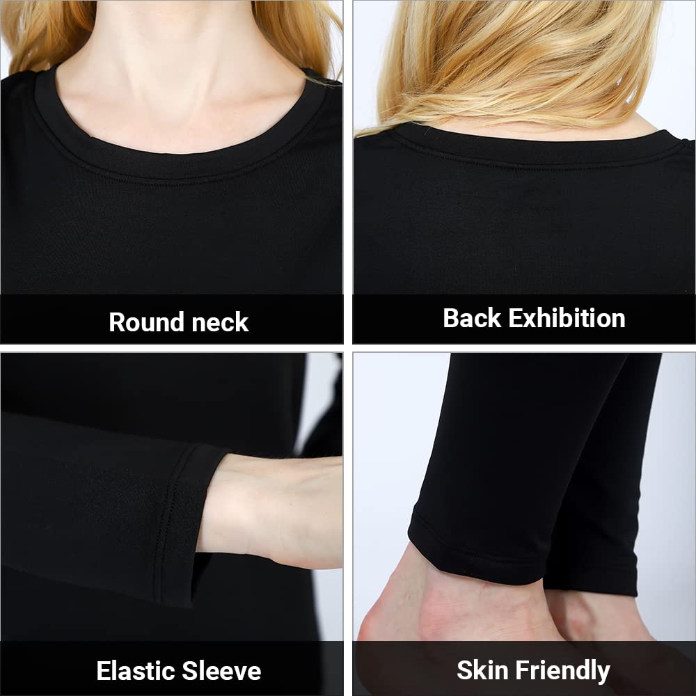HEROBIKER Women's Thermal Underwear Set Long Johns Ultra Soft Thermal Pajama Top Bottom Black