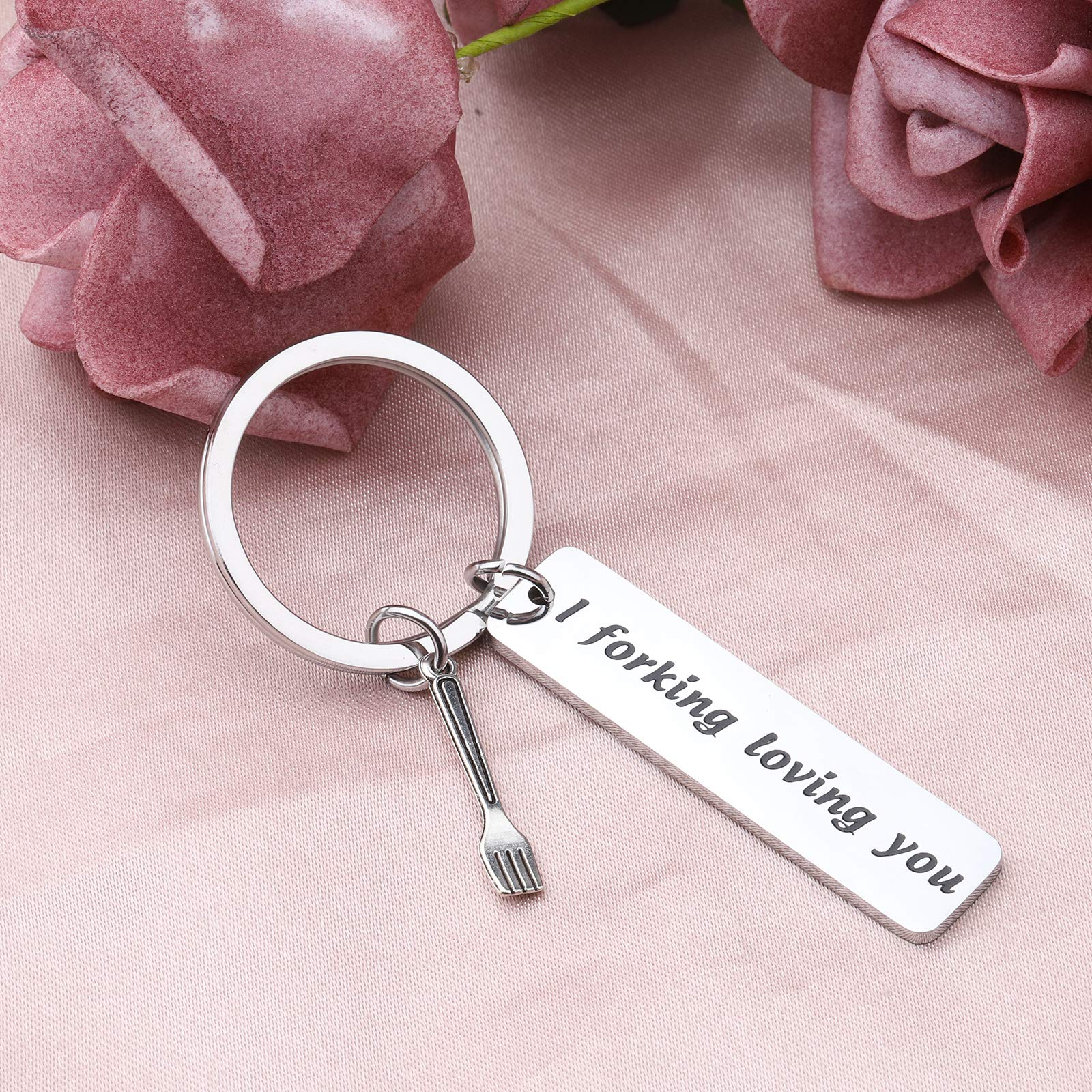 HOLLP Lunch Lady Keychain Gift Lunch Lady Jewelry I Forking Love You Keychain Gift for Lunch Lady Cooker Cafeteria Worker Buffet Workers (Keychain)