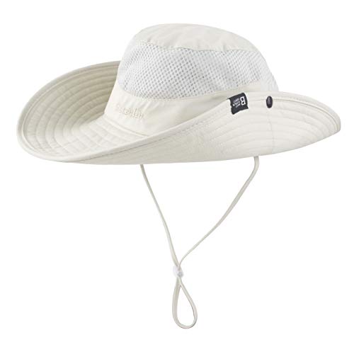 Womens Summer Sun Hat Wide Brim Outdoor UV UPF50 Protection Hats Foldable Packable Ponytail Bucket Cap for Safari Beach Fishing Gardening Beige