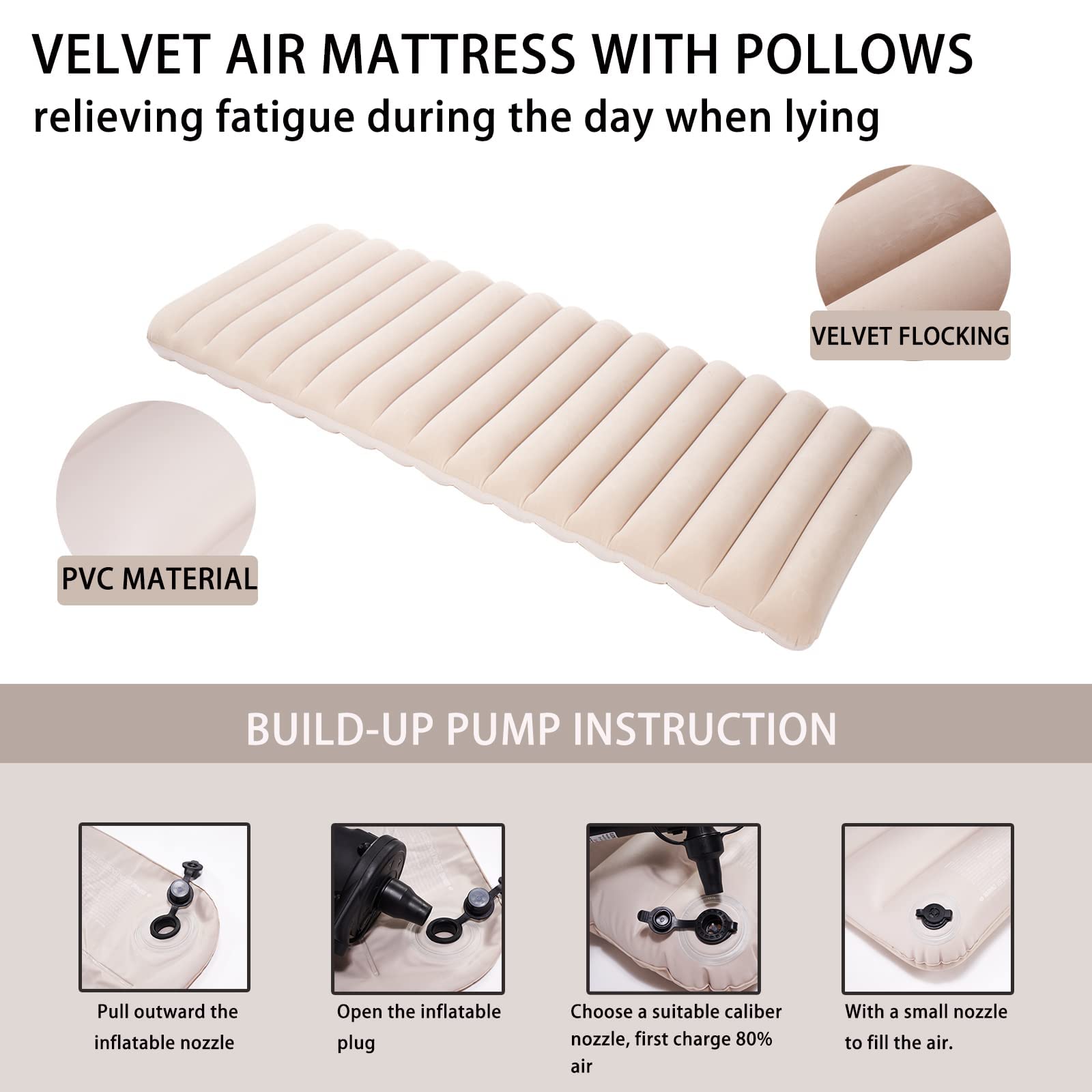 Honeydrill Sleeping Pad Single Size Air Mattress Camping, Inflatable mat, air Bed for Tent, Car Traveling, Beige (72x28x4.7 inch)