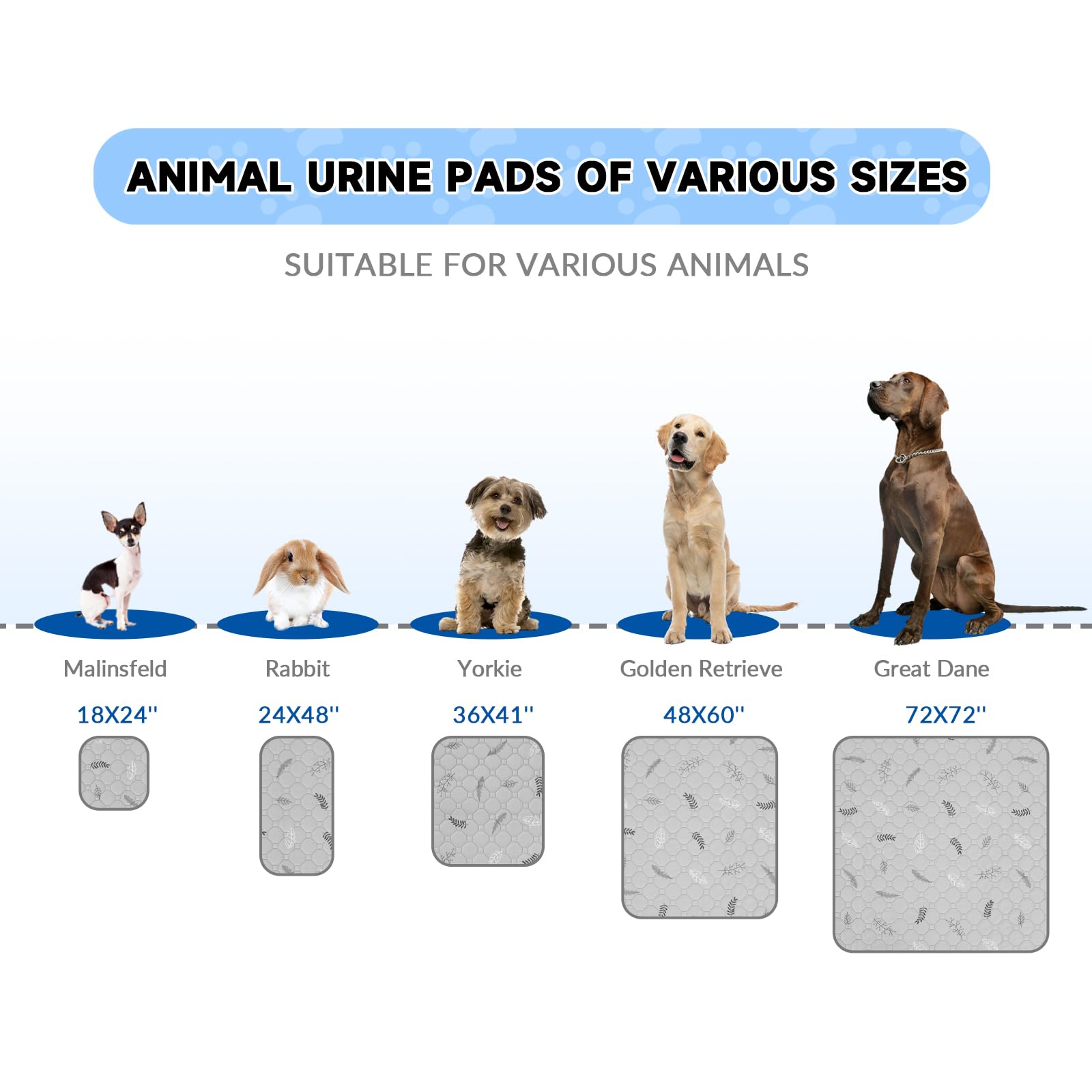 Sunheir Washable Pee Pads for Dogs - 2-Pack Thick Heavy-Absorbency Reusable Pee Pads Prevent Leakage Non-Slip, Waterproof Pet Training Pads for Puppy Playpen, Crate, Whelping Box, Potty Training, Blue