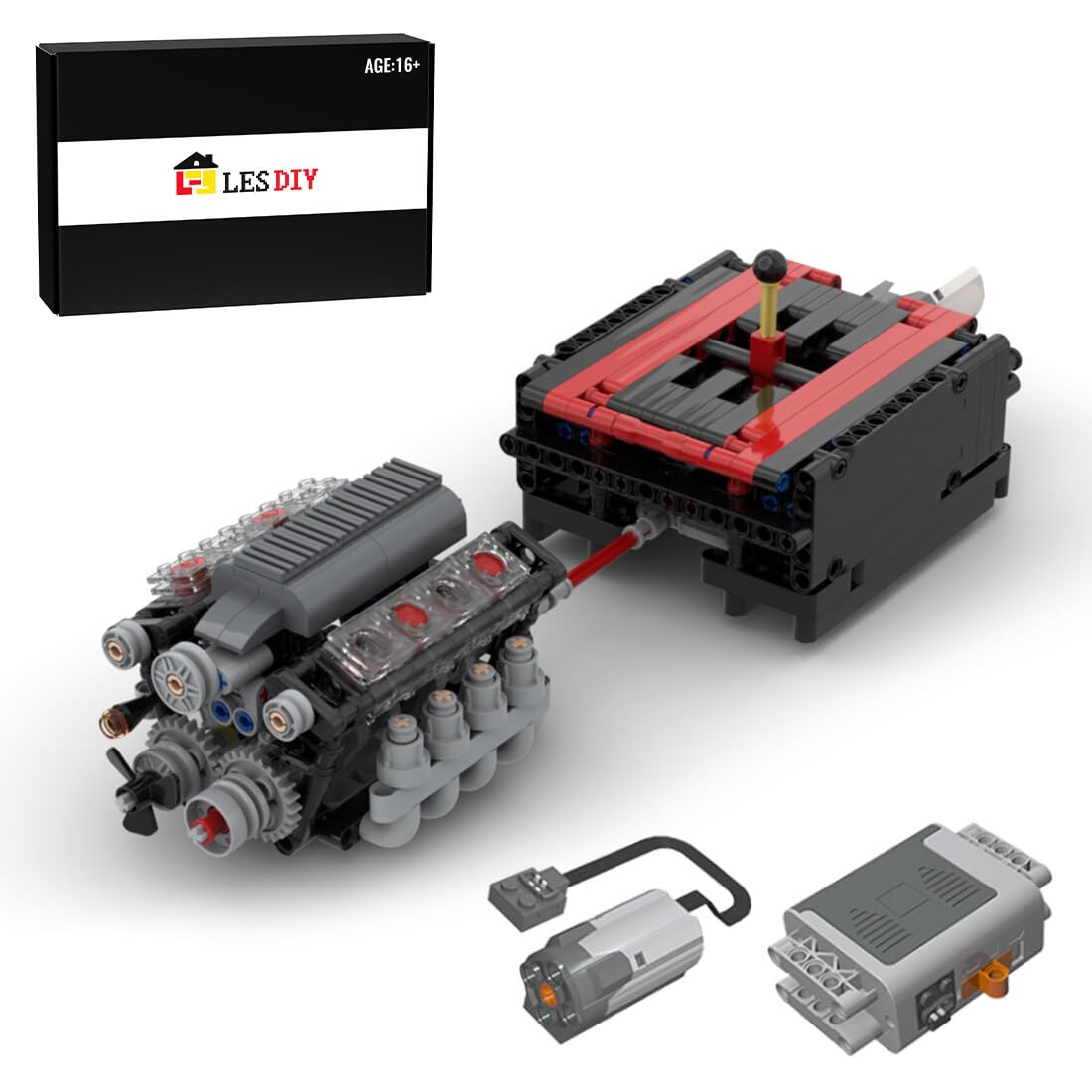 HMNY MOC Engine Building Kit, V8 Engine with Gearbox, Educational Engineering & Science Kit, Compatible with Lego (568PCS)