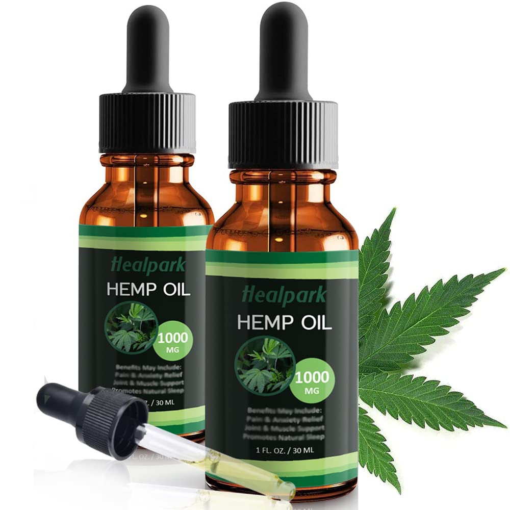 Healpark (2 Pack 1000mg Hemp Oil - Natural Organic Hemp Seed Extract Hemp Drops Rich in Vitamin & Omega,- Pure Hemp Oil Drops
