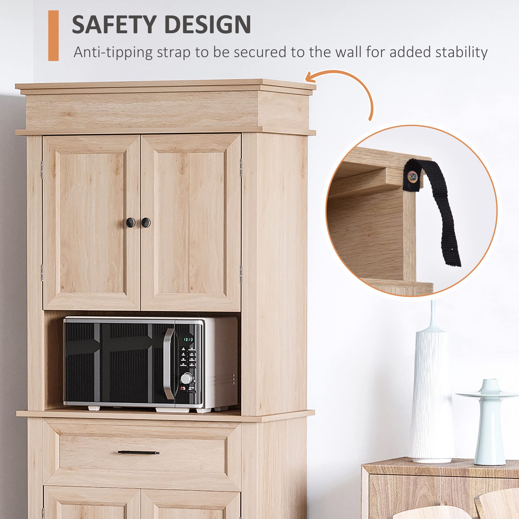 HOMCOM Traditional Buffet with Hutch, Freestanding Kitchen Pantry Storage Cabinet with Doors and Drawer, Adjustable Shelving, Oak