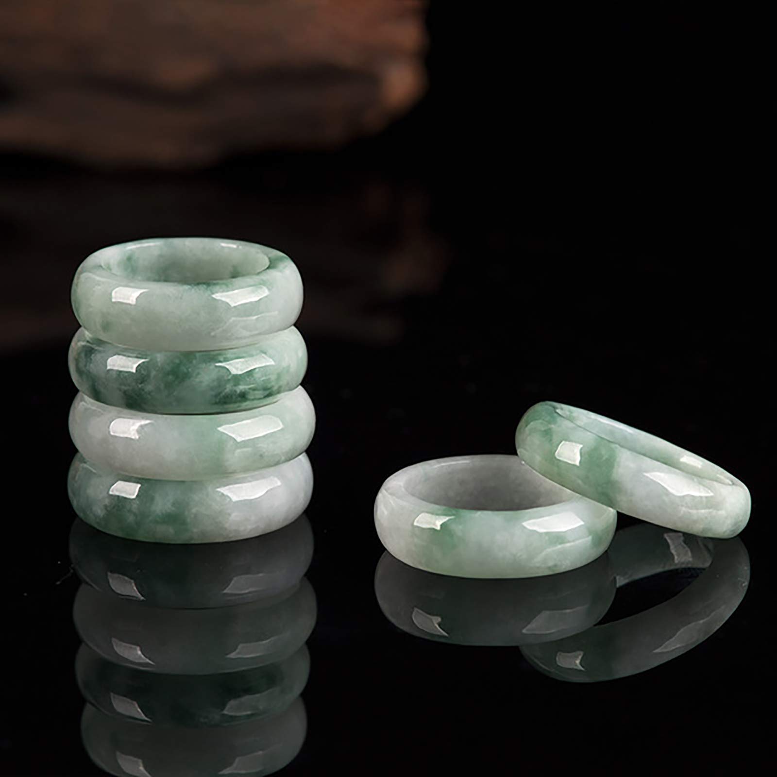 HSUMING Chinese Natural Jade Rings for Women - Good Luck Jewelry with Wide Band, Size 8