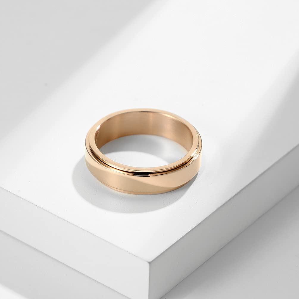 HIJONES Women's Stainless Steel Spinner Ring Band 6mm for Anxiety Women Rose Gold Plated Polished Size 9
