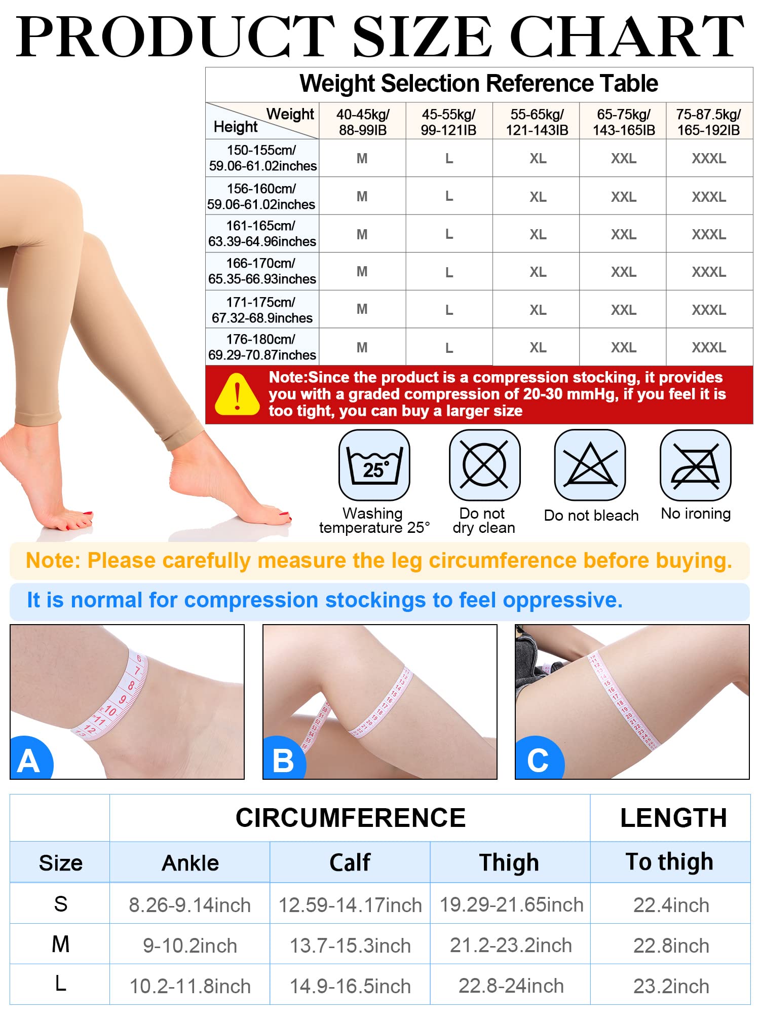 Honoson 2 Pairs Thigh High Compression Stockings Footless 20-30 mmHg Compression Stockings with Silicone Dot Band for Unisex (Beige,Large)