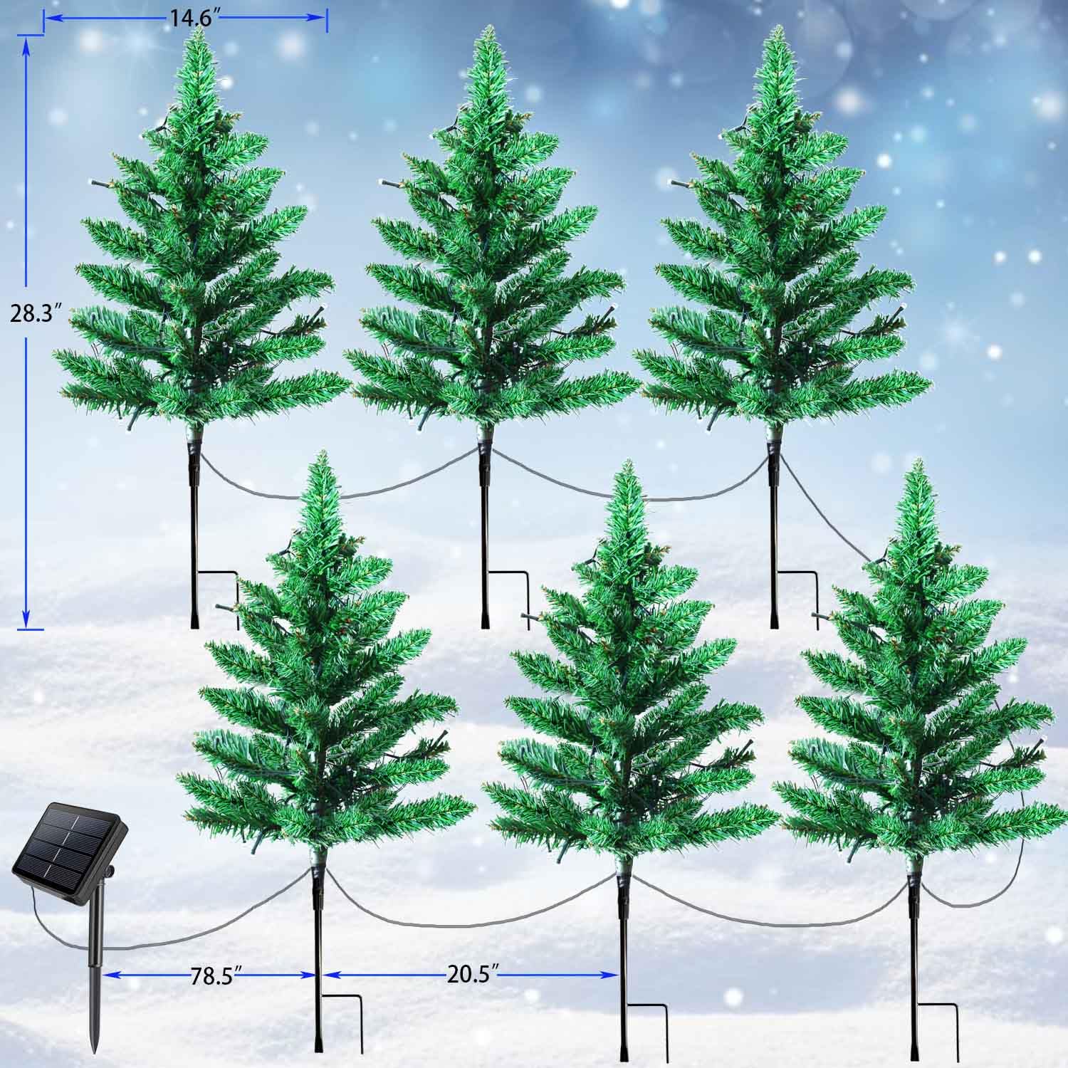 Homeleo 6-Pack Solar Small Christmas Trees for Outdoor Decorations, 120 LED Artificial Prelit Christmas Tree, Solar Powered Mini Xmas Tree with Lights for Outside Pathway Porch Yard Christmas Decor