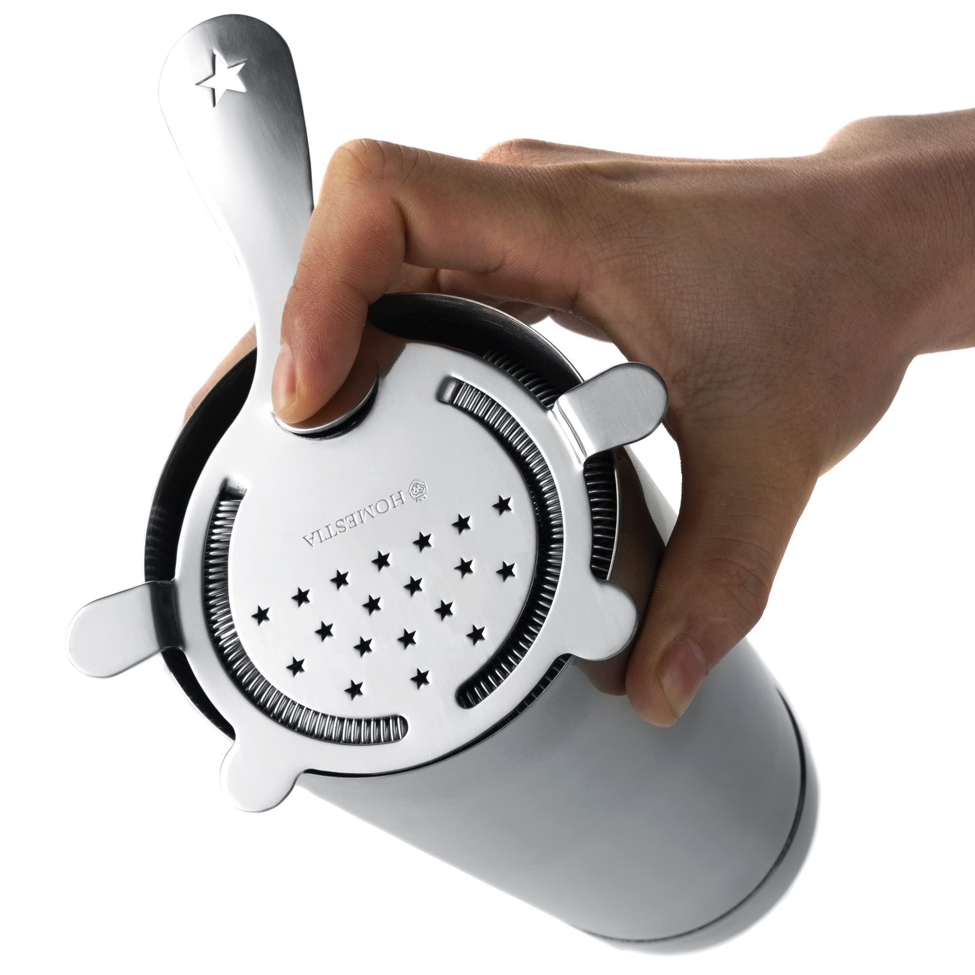Homestia Cocktail Strainer Set 4-PIECE Stainless Steel Bar Tool Bar Accessories for Drinks includes Hawthorne Strainer, Julep Strainer, Fine Mesh Sieve with Bar Spoon(Black)
