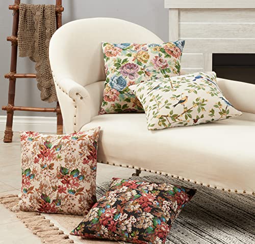 SARO LIFESTYLE Jacquard Bird Throw Pillow with Poly Filling, Multi, 18"