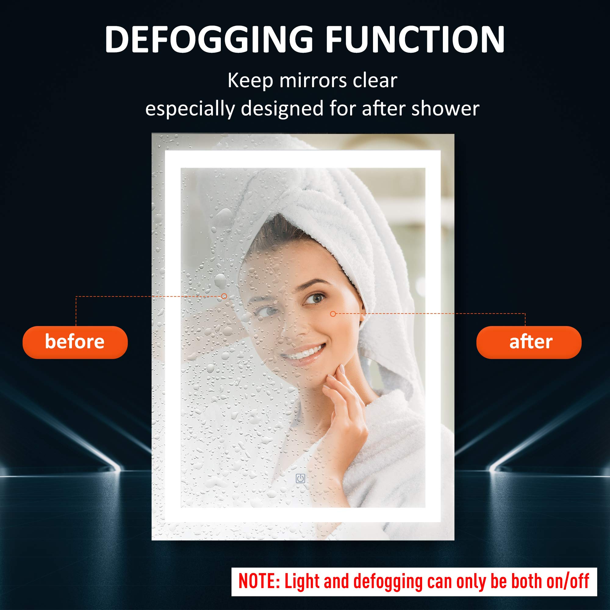 HOMCOM LED Bathroom Mirror Wall Mount Vanity Make Up Mirror with Dimmable Touch Switch Control and Defogger, Waterproof - 32" x 24"