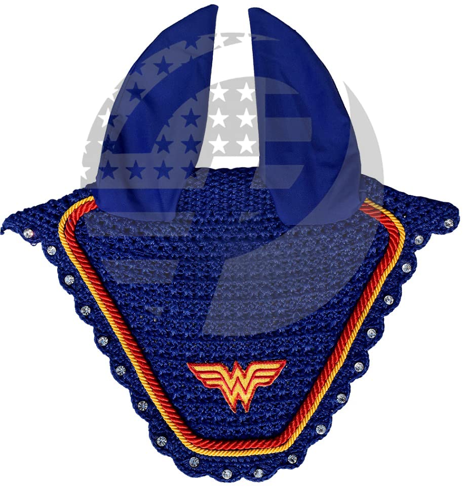 Wonder Woman Super Hero Horse Ear Bonnet Fly Veil Crochet Equestrian Bonnet Full/Cob/Pony (COB)