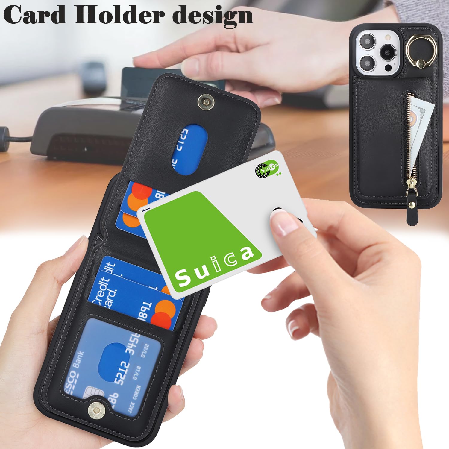 Havaya for iPhone 13 pro max case with Card Holder iphone 12 pro max phone case magsafe compatible for women leather zipper phone wallet detachable 2-in-1 magnetic for men-Black