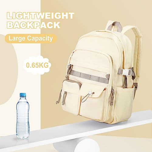 weradar Lightweight Backpack For School Teens Girls,Cute 15.6 Inch Laptop Bookbag,Water Resistant College Backpack For Women,Middle School Bag Casual Travel Daypacks(beige)