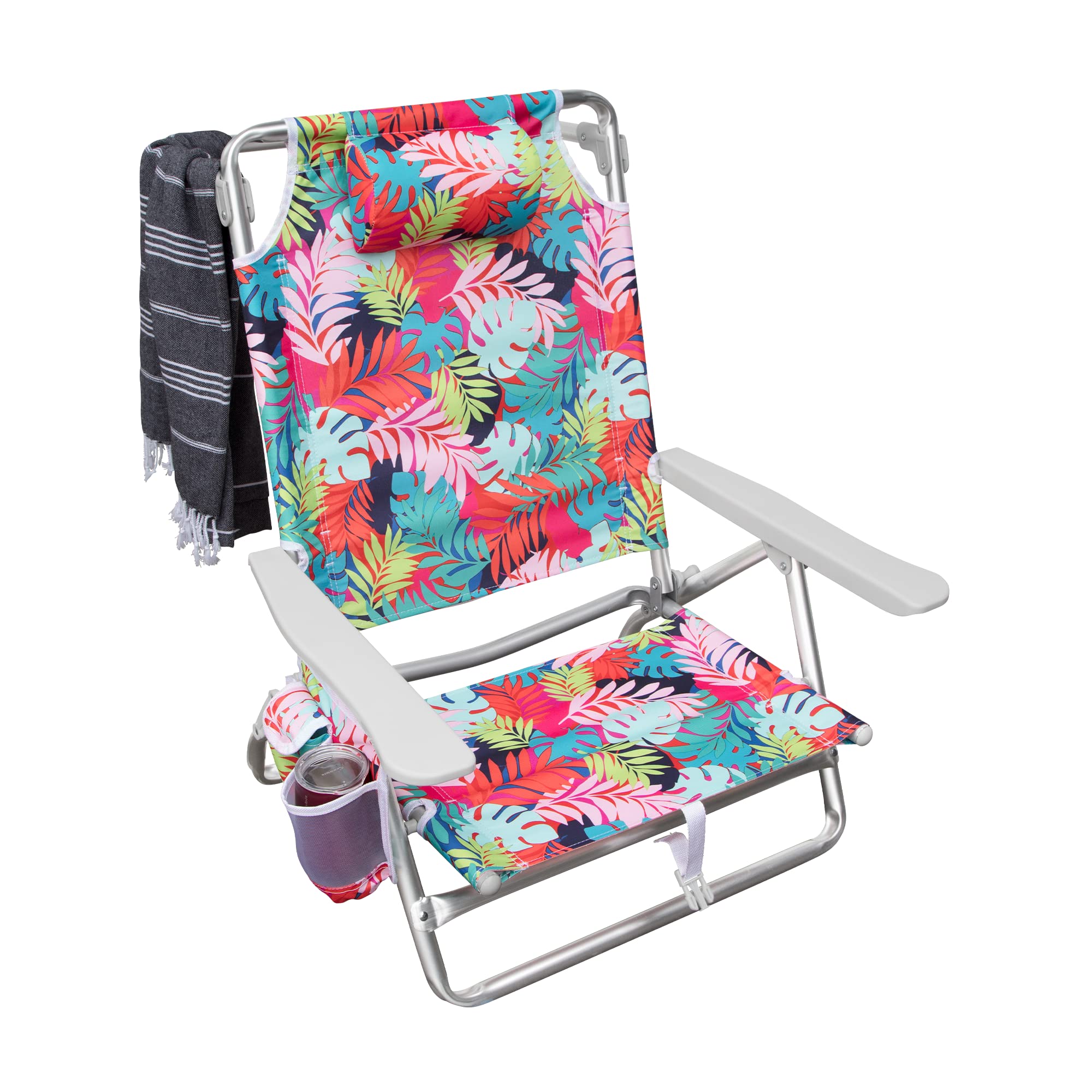 Hurley Backpack Beach Outdoor Chair, One Size,Lightweight,Alloy Steel, Coral Passion Fruit
