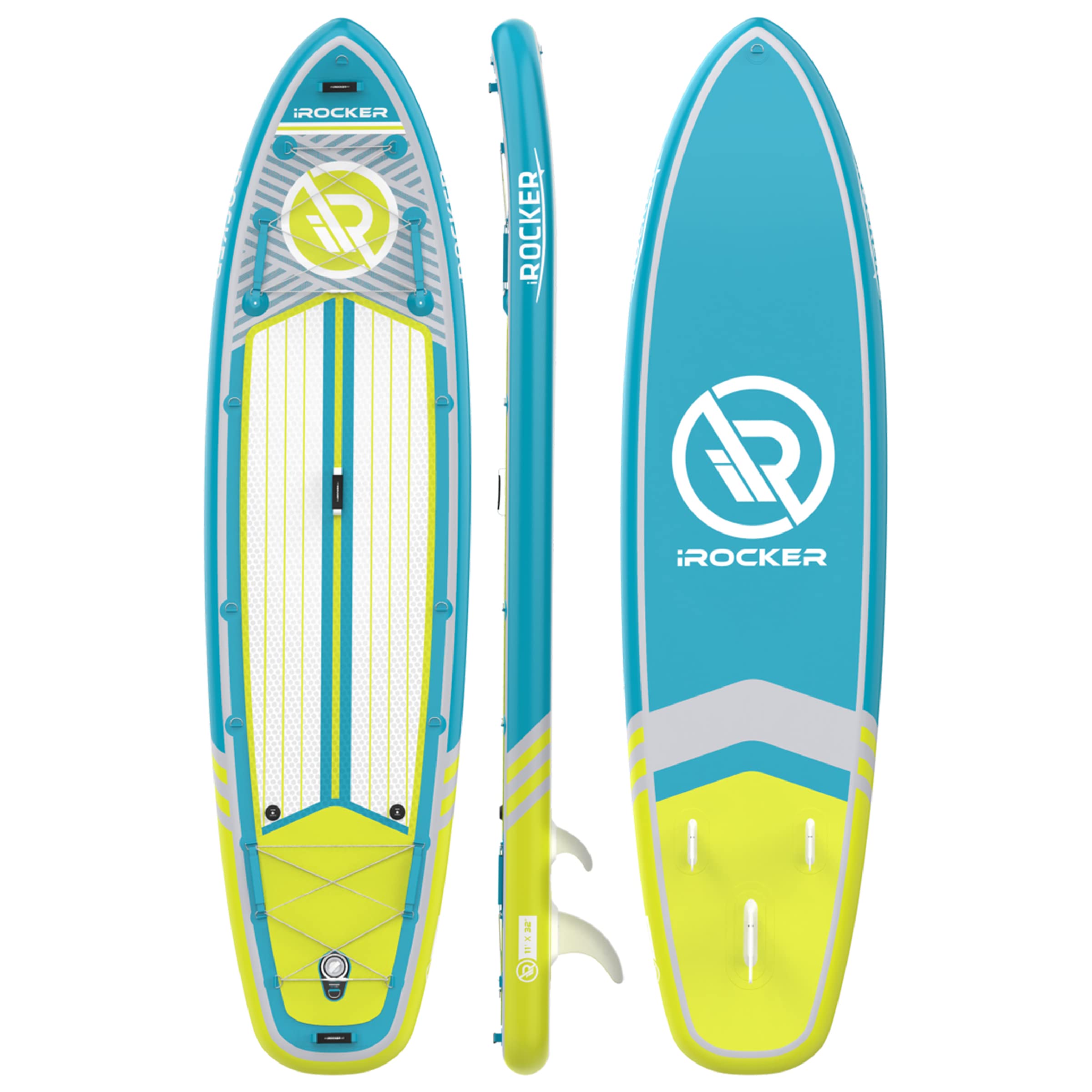 iROCKER All-Around Inflatable Stand Up Paddle Board, Extremely Stable 11' Long x 32" Wide x 6" Thick Premium SUP with Roller Bag, Carbon Paddle, Pump, Leash, Fins & Repair Kit, Orange