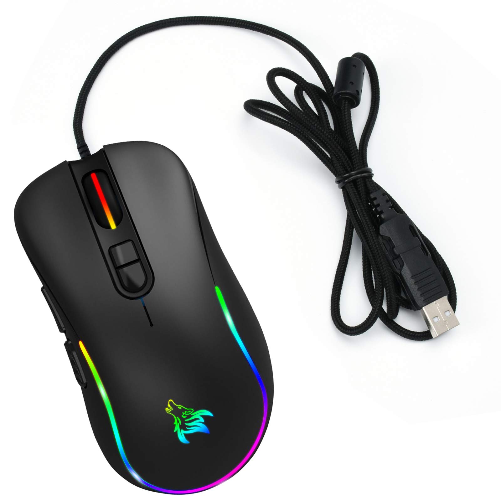 HOTLIFE Wired Mouse Gaming USB Wired Computer Mouse Backlit USB Computer Mice 6 Button, 4 DPI Adjustable Level, Comfortable Right Hand Ergonomic Mice for Windows PC, Laptop, Desktop, Notebook (Black)