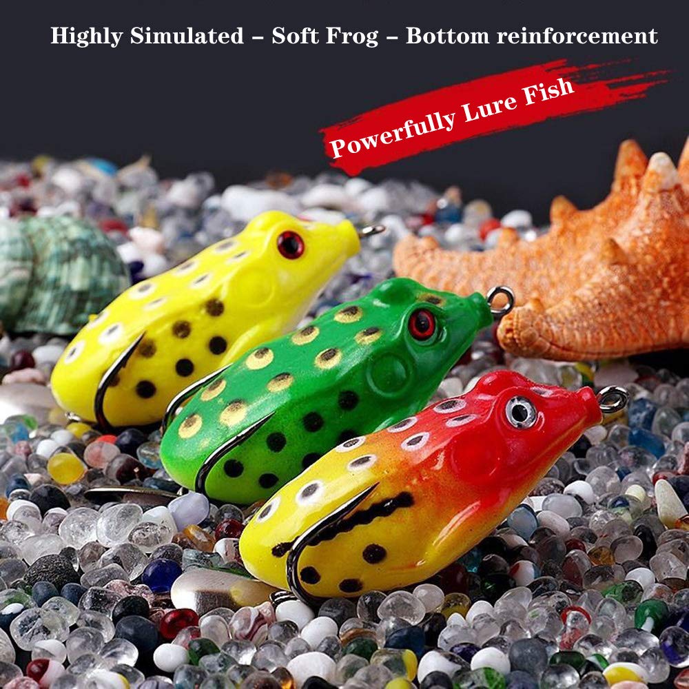 Honicol Fishing Lures for Bass Topwater Frog Lure - Weedless Lures Soft Plastic Fishing Bait, 5pcs Toad Lures with Tackle Box