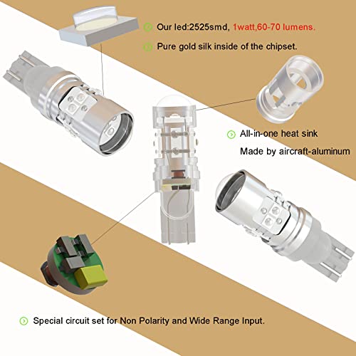 Wiseshine LED Bulb 921 Backup Lights,T15 LED Bulb Green,912 LED Bulb,Car Automotive Camper Landscape Truck RV 906 W16W T10 194 W5W LED Bulb DC 12V-24V for Dome Dashboard Light Canbus (Pack 2)