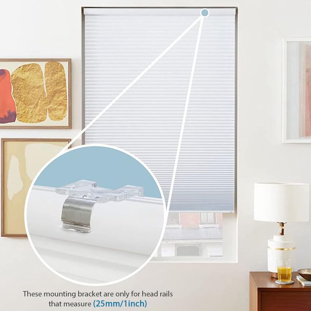 homfanseec 4pcs Cordless Shade Bracket, Mounting Bracket with Metal Clip, Mini Mounting Bracket Clips for 1" (25MM) Pleated Shades Cordless Blinds Headrail & Cordless Honeycomb Cellular(as Shown)