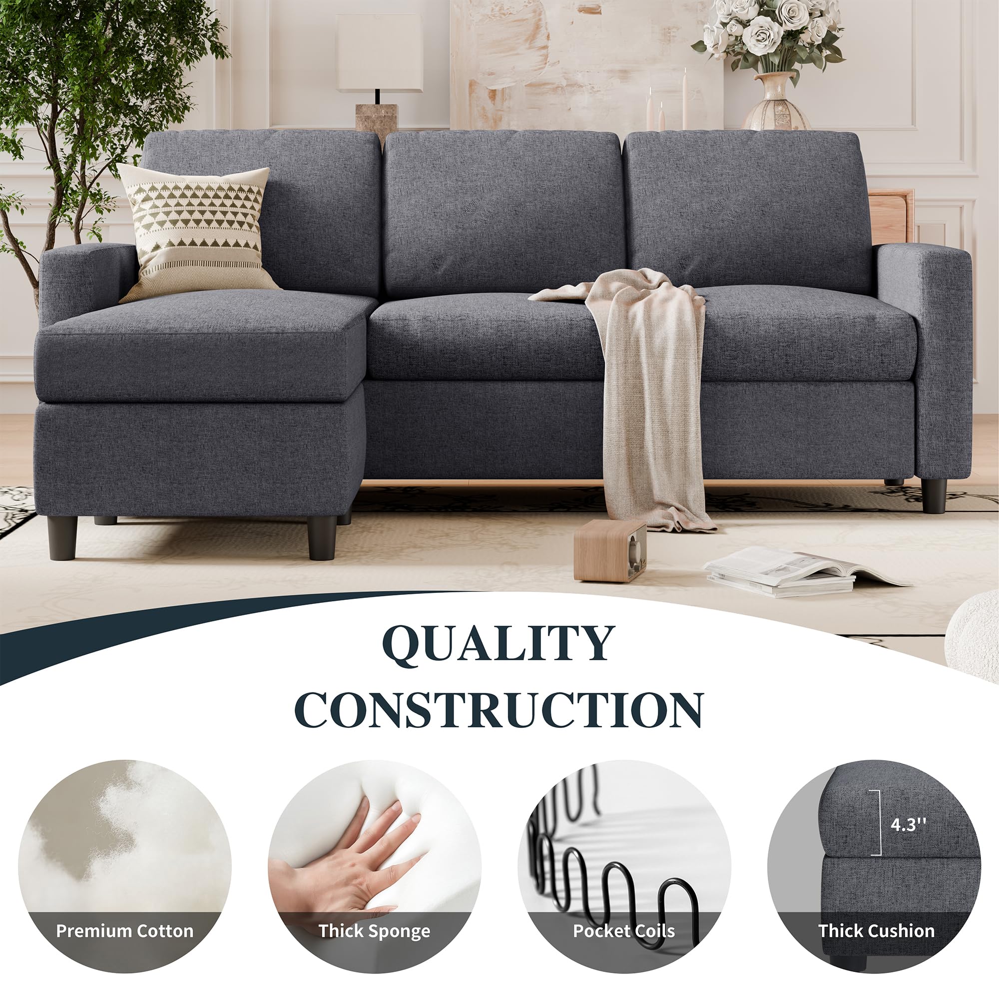 SUNLEI Sectional Sofa Couches for Living Room