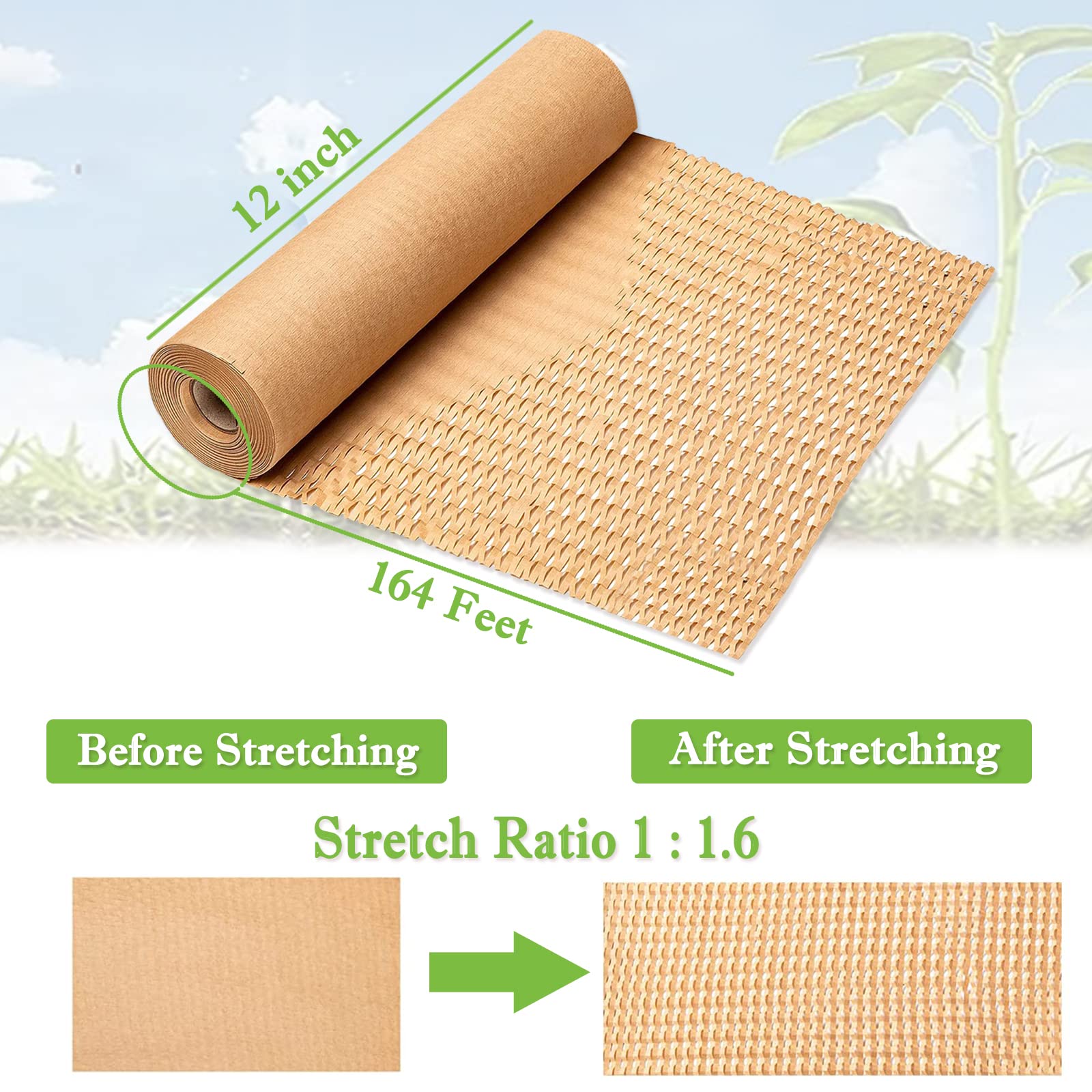 Honeycomb Packing Paper,Honeycomb Cushioning Wrap Roll for Moving Breakables or Shipping,Recyclable Honeycomb Bubble Paper Roll ,Eco Friendly Kraft Paper Packaging Roll with 20 Fragile Labels