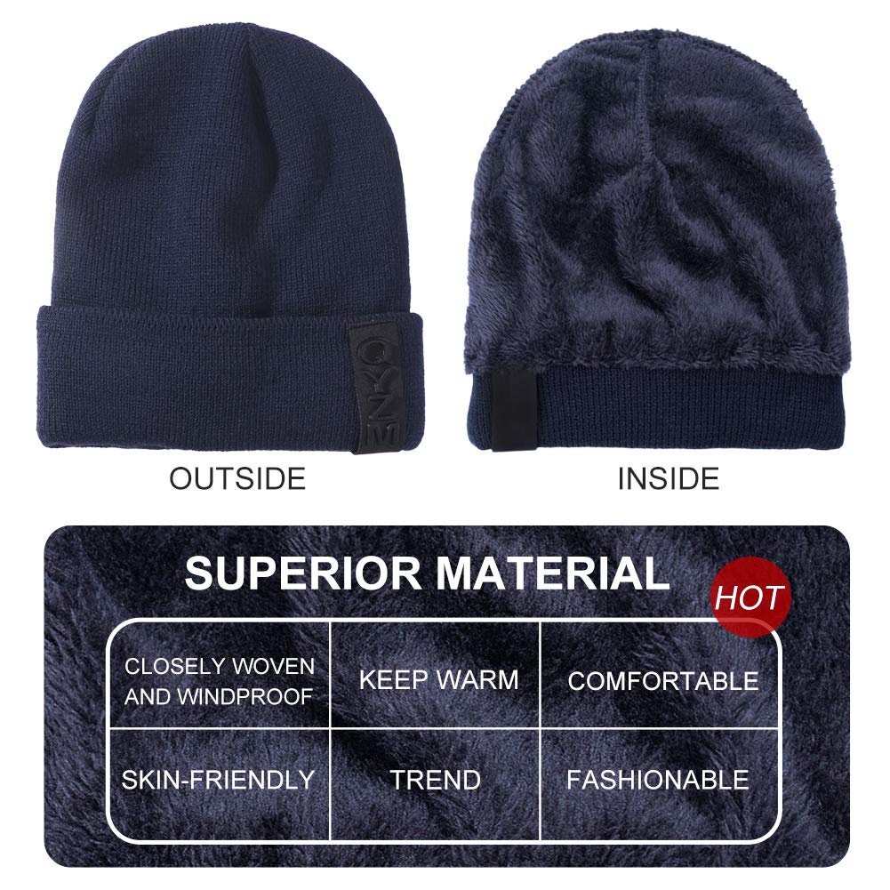 Hongtellor Knit Beanie Warm Thick Lined Hat Mens Winter Skull Cap Unisex Beanie Cap Black