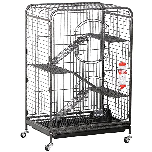 Yaheetech 37-inch Metal Ferret Chinchilla Cage Indoor Outdoor Small Animals Hutch w/ 2 Front Doors/Feeder/Wheels for Squirrel,Black