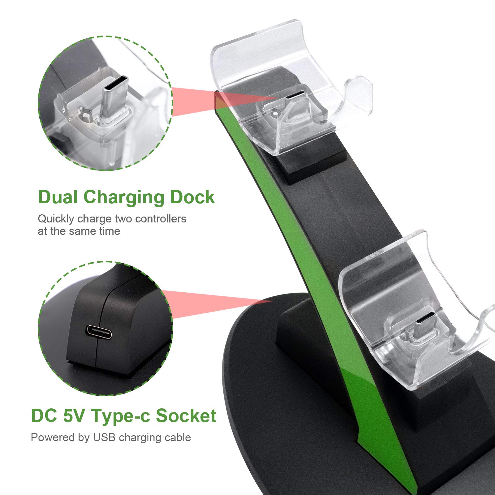 ICQUANZX Dual Controller Charger Station for Xbox Series X/S, Charging Dock Bracket Stand for Xbox Serie S/X with 2X1400 mAh Rechargeable Battery Packs and USB C Port Charging Cable