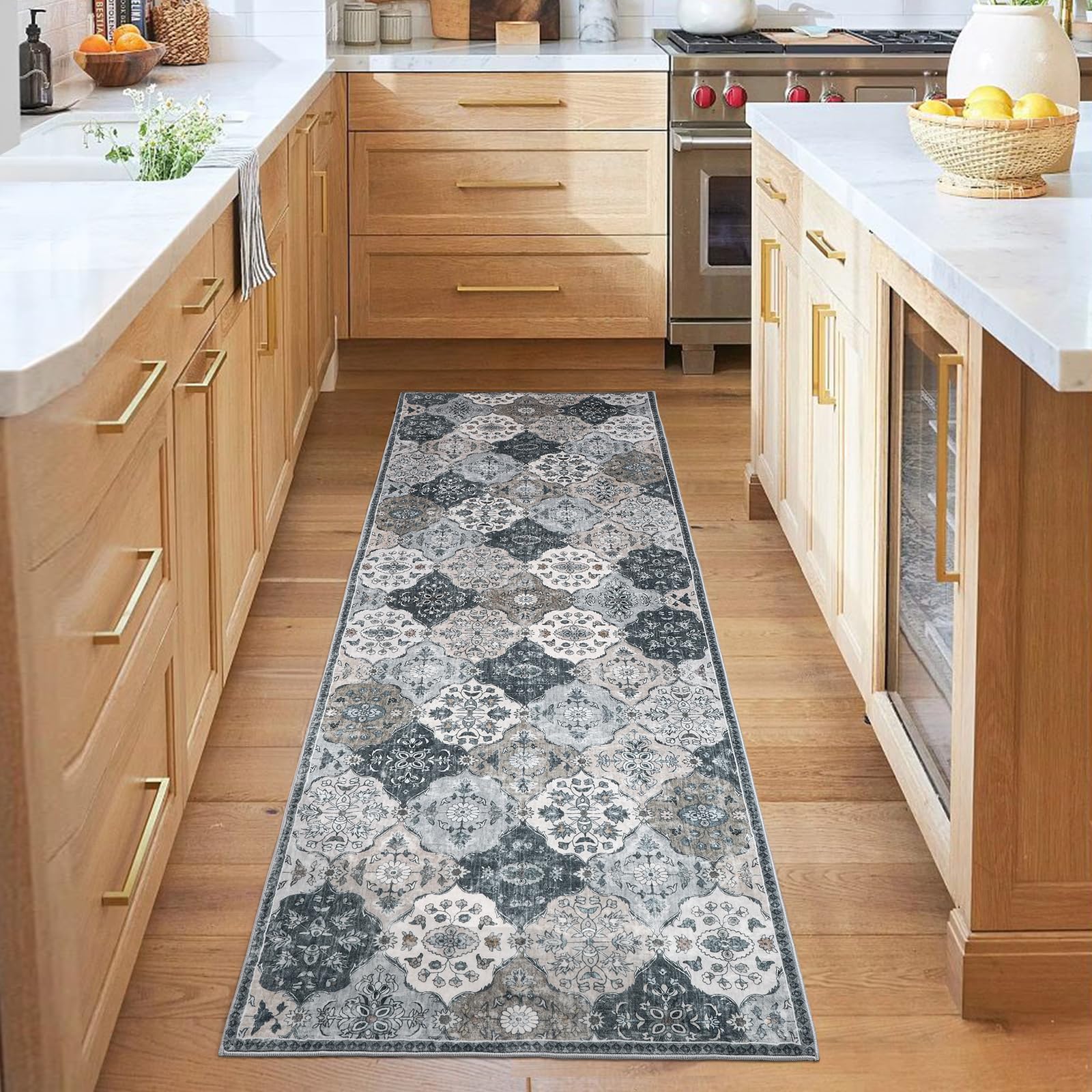 Worxvell 2'6"x8' Runners for Hallways - Washable Runner Rug Non-Slip Kitchen Runner, Vintage Distressed Runner Rugs with Rubber Backing Carpet for Entryway Laundry Room Bedroom (Grey, 2'6"x8')