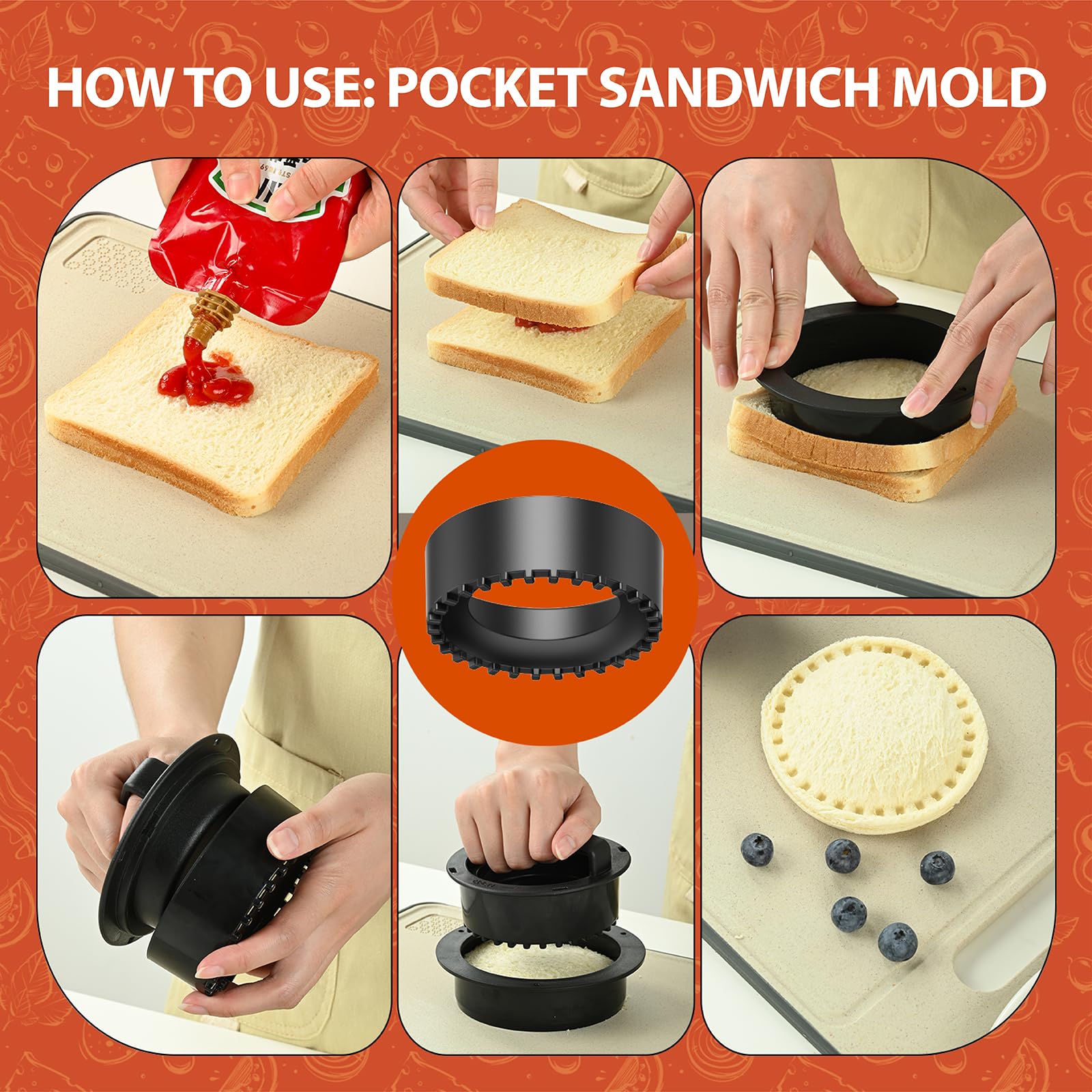Pisol Hamburger Press, 4-in-1 Burger Press Patty Maker Slider, Stuffed Burgers Sandwich Cutter, Meat Beef Veggie Hamburger Patty Mold with 100 pcs Wax Disc Papers