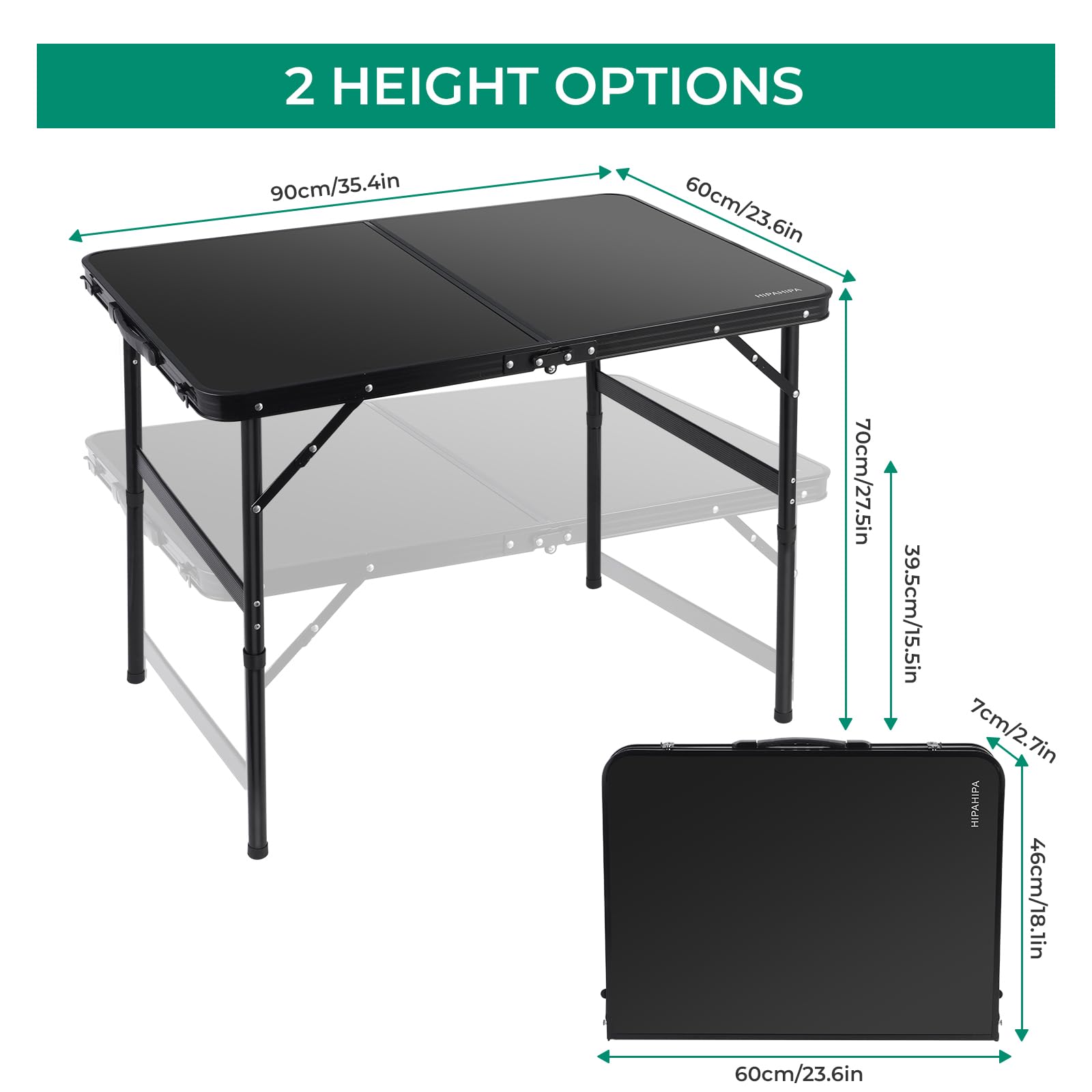 HIPAHIPA Camping Table Portable Folding Table Lightweight Aluminum Picnic Table Indoor Outdoor Table for BBQ RV Camping with Portable Handle