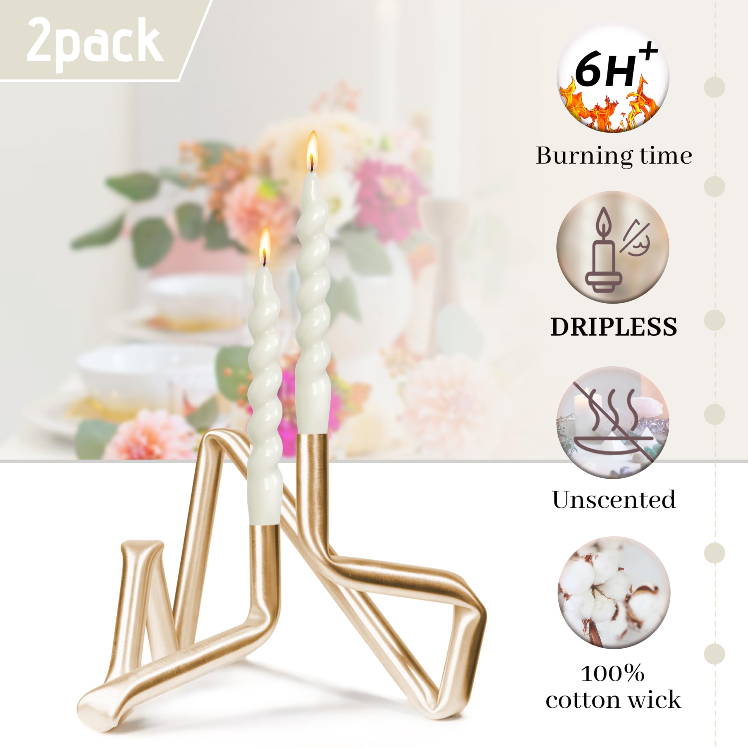 Spiral Taper Candle Milk White Unscented Twisted Candlesticks 7.5 Inch Smokeless Short Candle Stick for Wedding Dinner Decor Creative Gift 2PCS