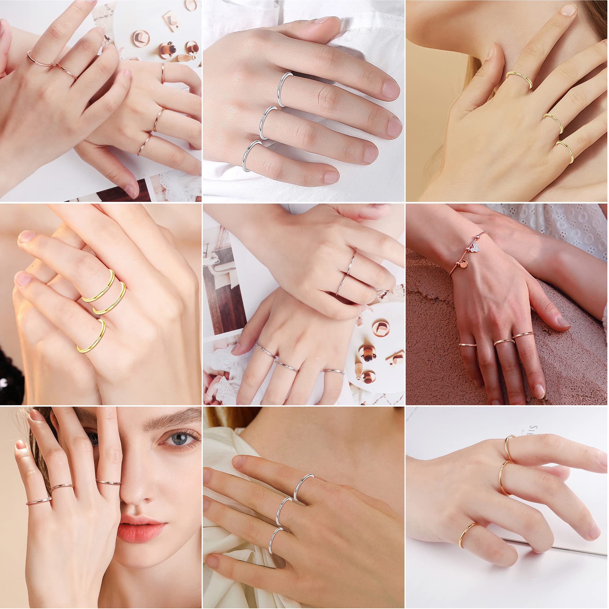 IRONBOX 3Pcs 1mm Stainless Steel Stacking Rings for Women Gold Plated Rings Thin Cubic Zirconia Thumb Ring Gold/Silver Plain Band Knuckle Stacking Midi Rings Comfort Fit Size 4 to 10